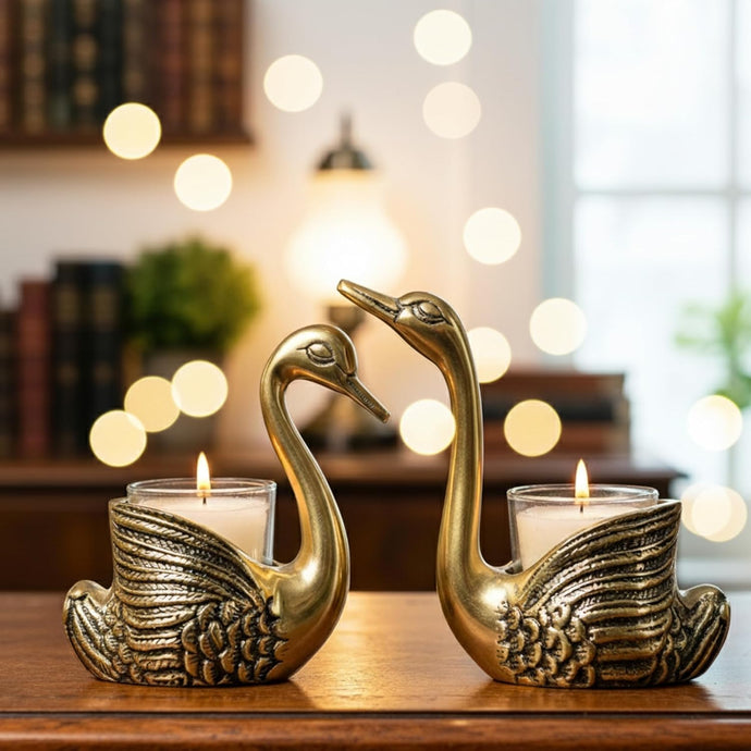 Aluminium Pair of Swans Candle Holder Showpiece | Wedding Gift for Cou ...
